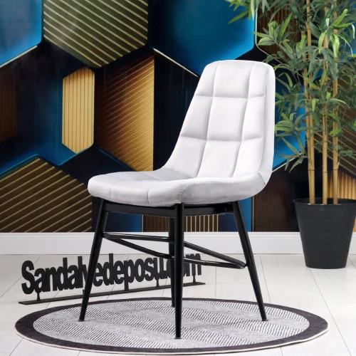Gabriel 2 Siyah Metal Ayaklı Sandalye (Açık Gri Kumaş)
