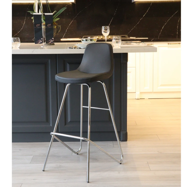 Gabriel Krom Sabit Ayaklı Bar Sandalyesi (Deri 01)